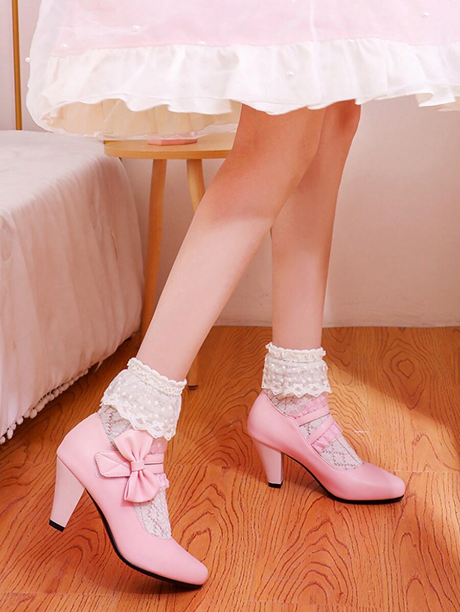 Sapatos De Salto Alto Cor-de-rosa No Estilo Lolita Para Mulheres ...