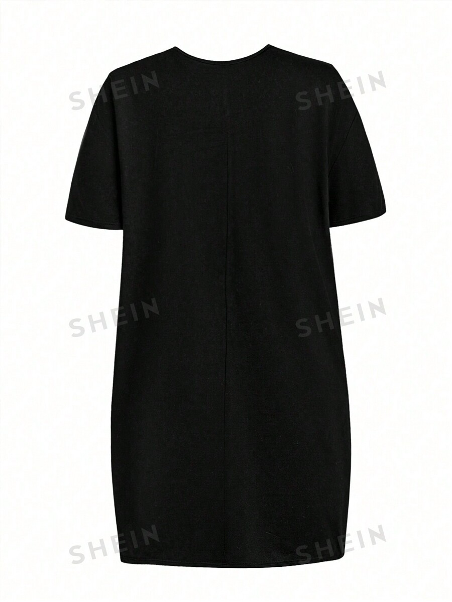 Shein Lune Womens Solid Color Round Neck Batwing Sleeve Dress Shein Uk
