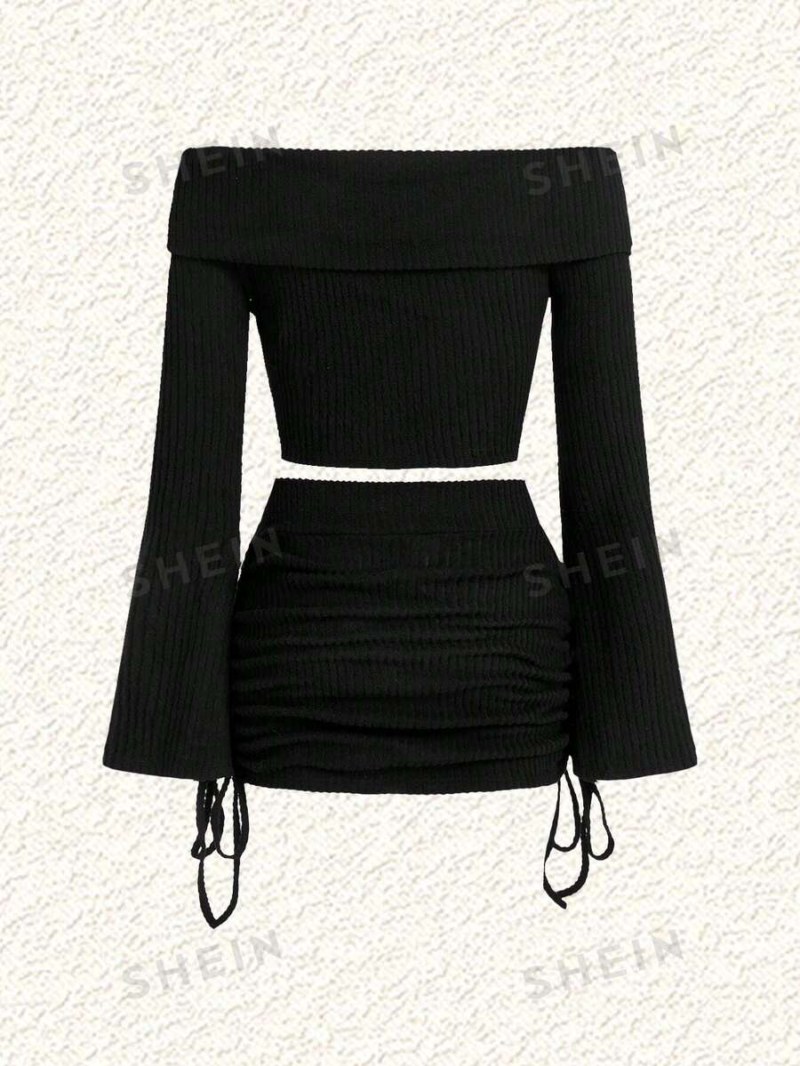 SHEIN EZwear New Year Casual Black Knitted Hollow Out Stripe One ...