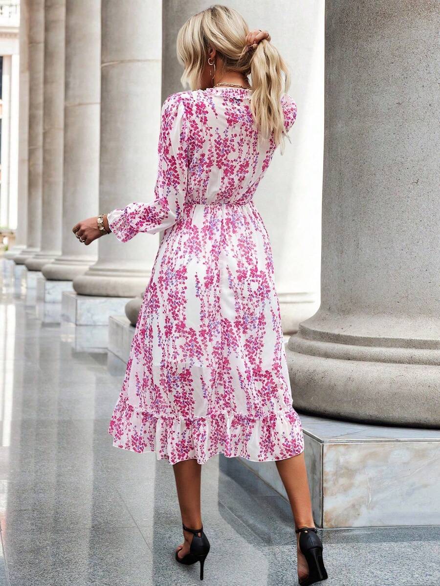 Breezaya Ditsy Floral Frill Trim Flounce Sleeve Ruffle Hem Dress Maxi Vacation Beach Outfits ...