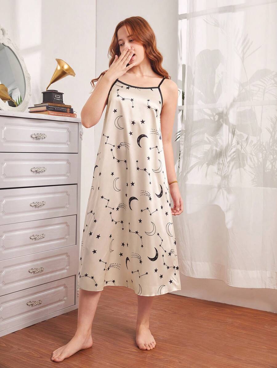 Teen Girl's Moon And Constellation Printed Strappy Sleepwear | SHEIN UK