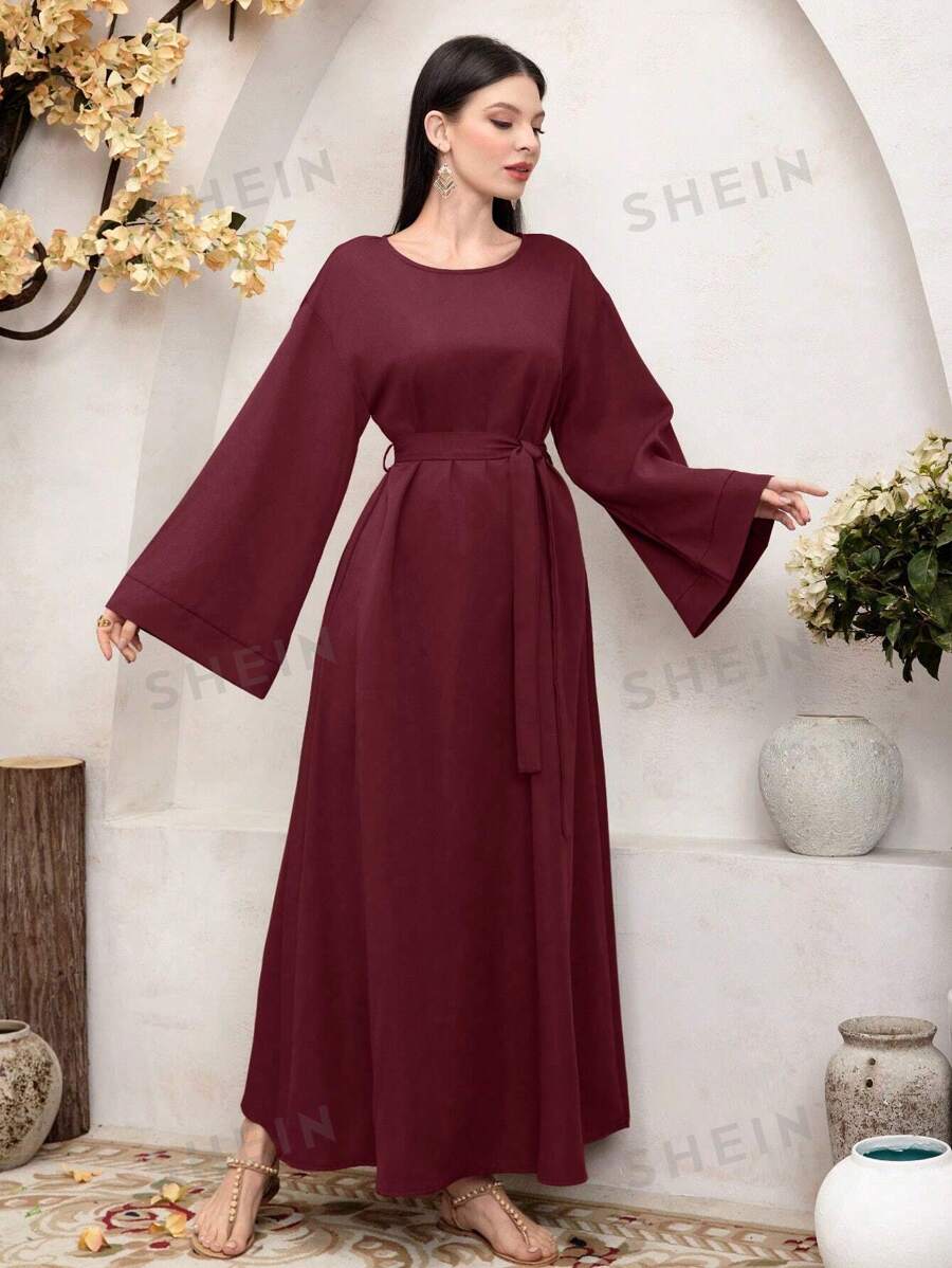 SHEIN Najma Women's Round Neck Arabic Style Bell Sleeve Dress | SHEIN USA