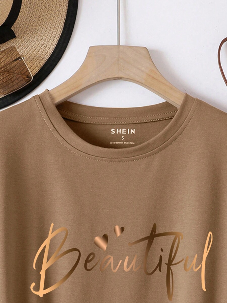 Shein Ezwear Camiseta De Manga Corta Para Mujer Con Estampado De Letra
