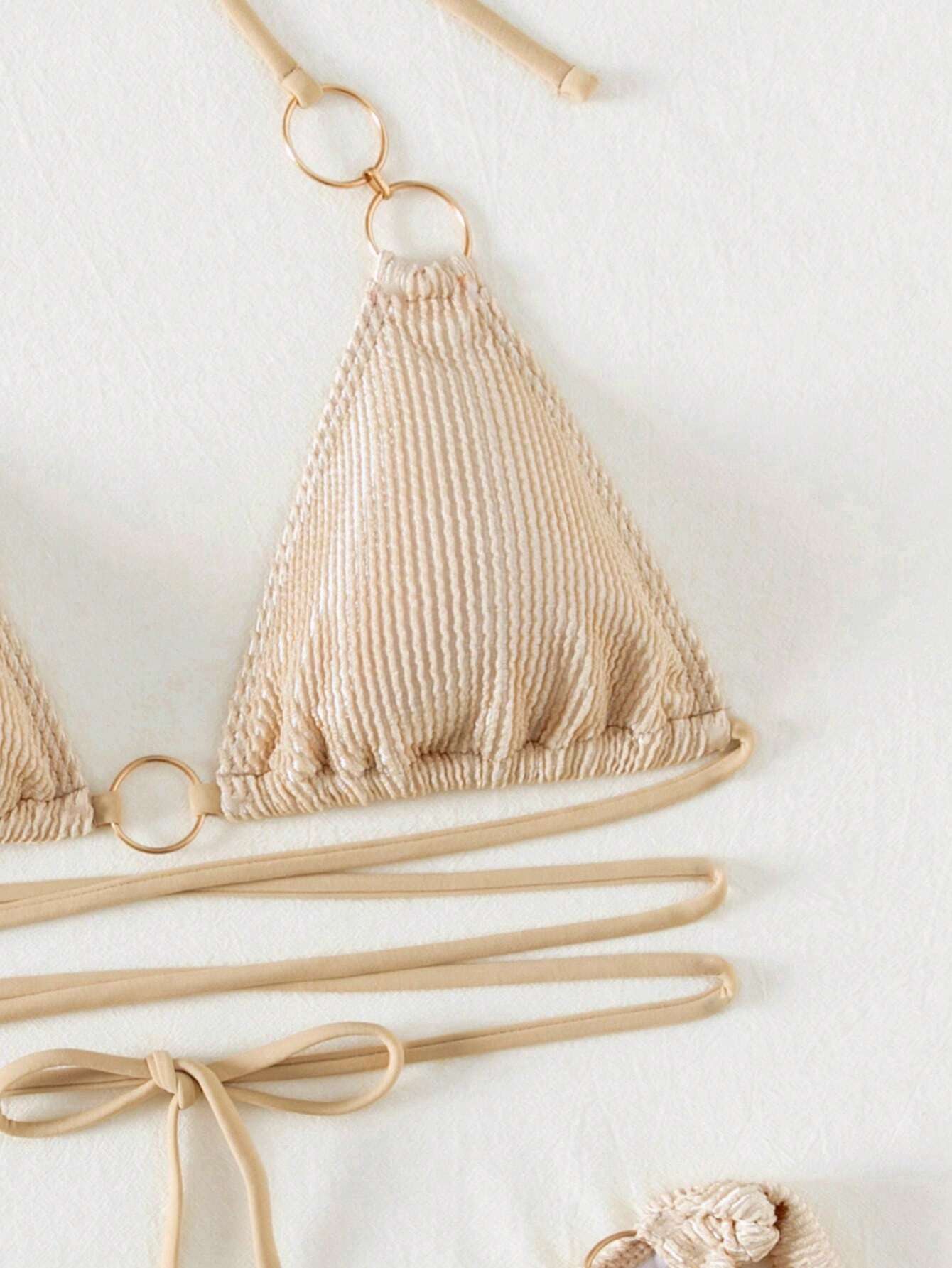 SHEIN Swim Event V-Neck Bikini Set With Circular Detail, Halter Strap ...