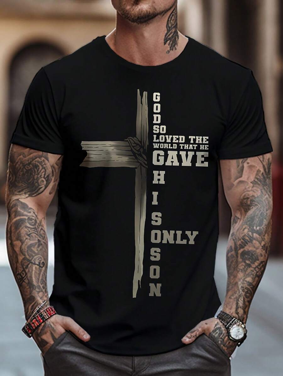 Plus Size Men's Cross & Slogan Printed T-Shirt | SHEIN USA