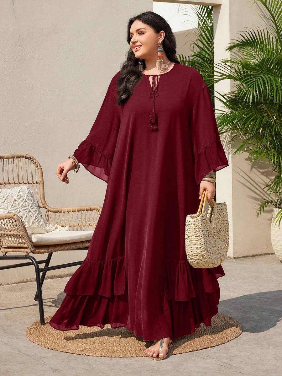 Mulvari Vestido decorado con cuello retorcido y ribete de volantes en ...