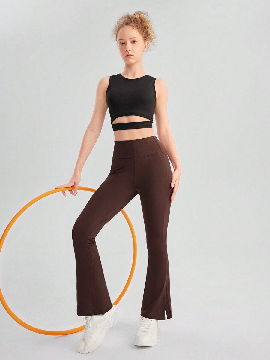 Teen Girls' Yoga Pants With Flared Hem And Hula Hoop Design | SHEIN UK