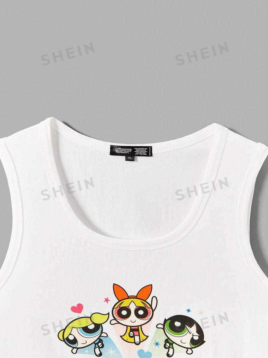 THE POWERPUFF GIRLS X SHEIN Cartoon And Heart Print Tank Top | SHEIN USA