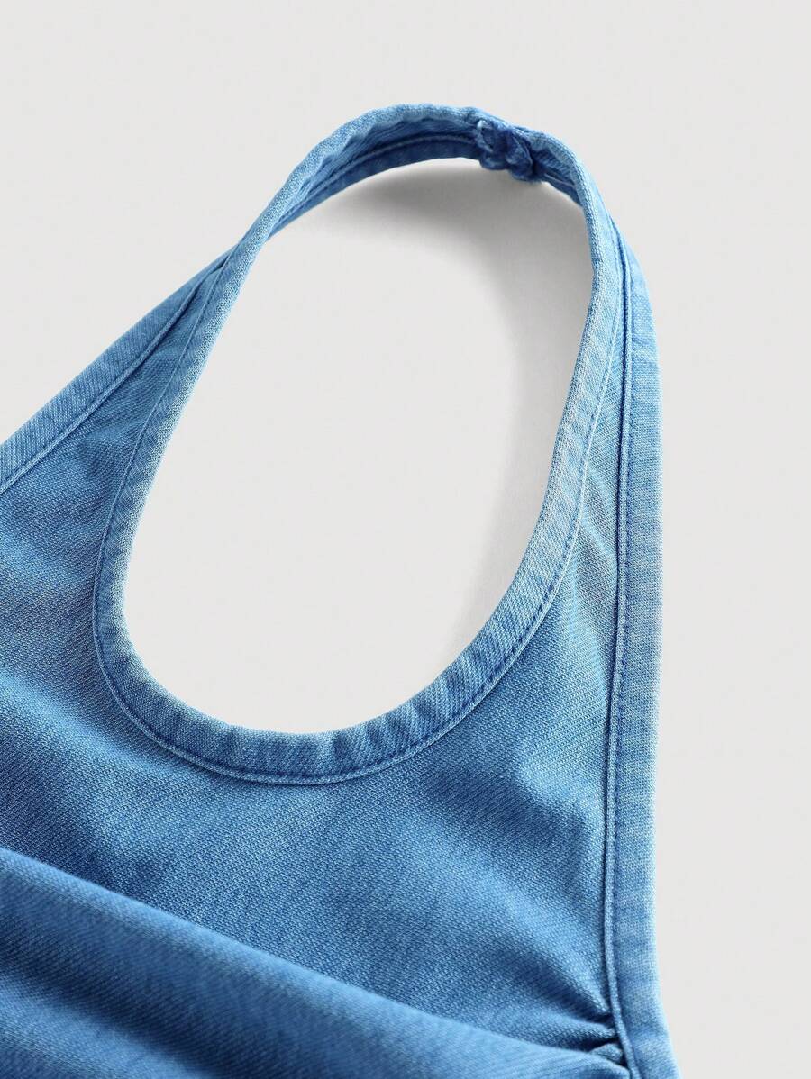 SHEIN Tween Girls Spring Summer Boho Trendy Halter Neck Ruched Casual ...