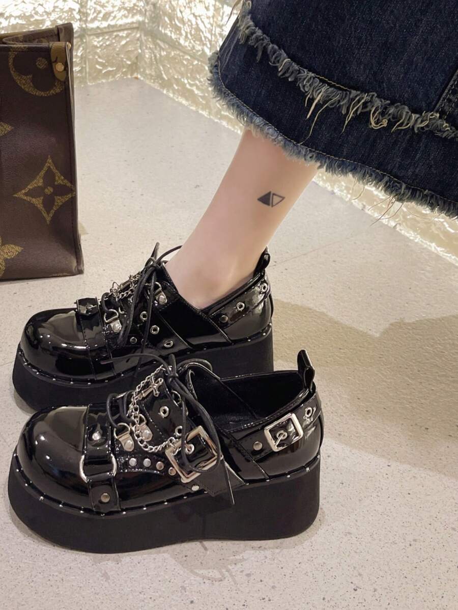 ROMWE Goth Women's Mary Janes Spring Thick-Soled British Style Small ...