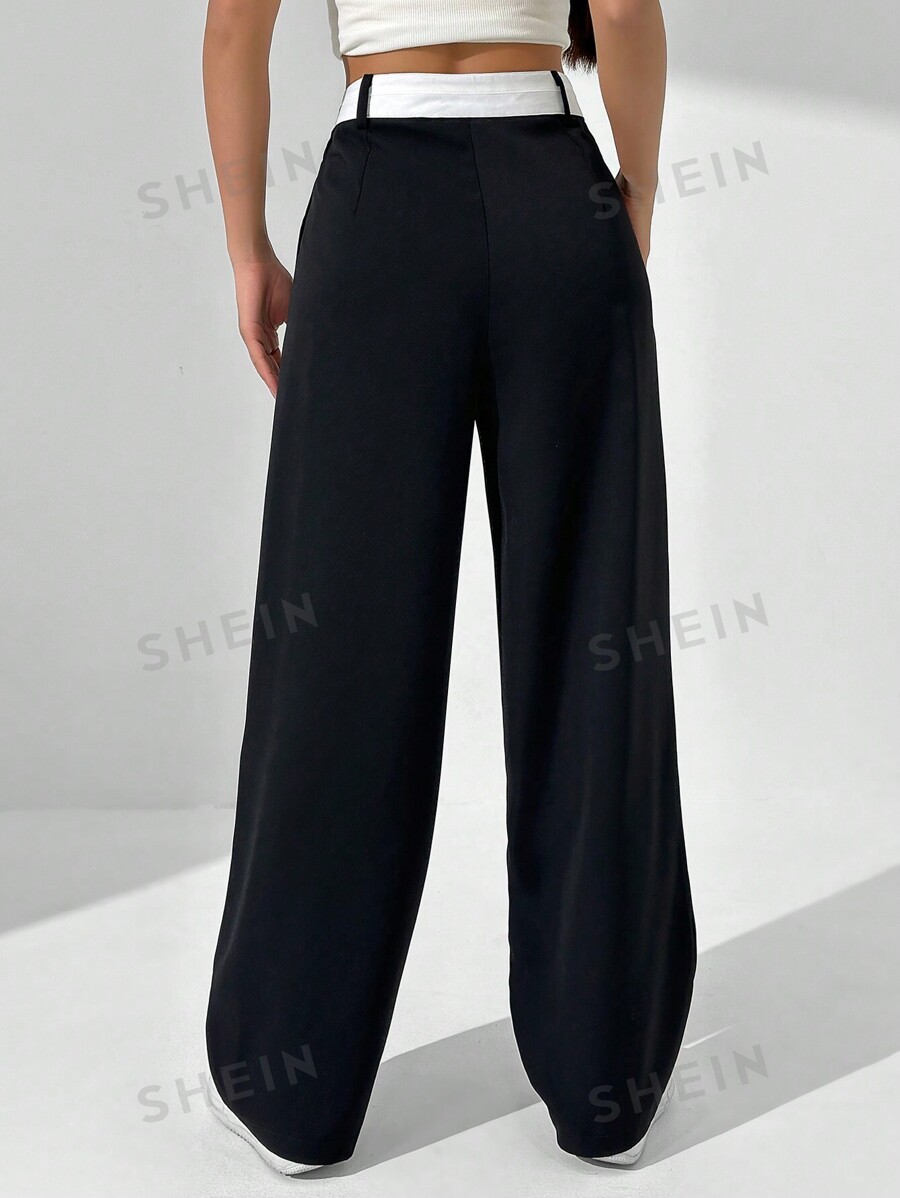 SHEIN EZwear Vrouwen Contrast Kleur Hoge taille Geplooide ...