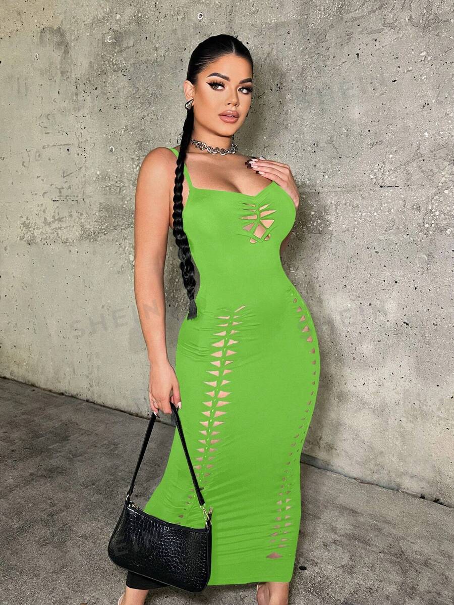 Shein Sxy Womens Hollow Out Spaghetti Strap Dress Birthday Outfit Spring Women Prom