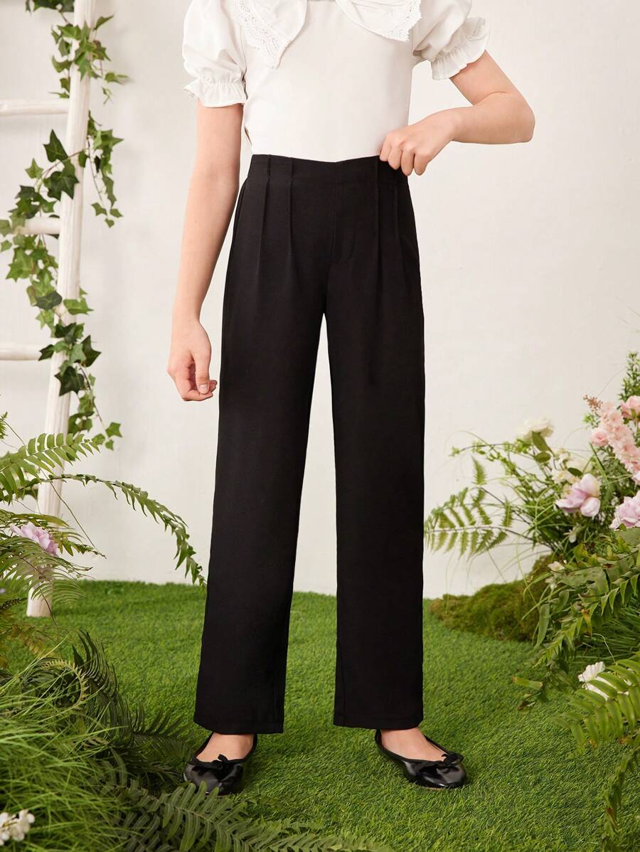 SHEIN Tween Girl Elegant & Minimalist Tweed Pants With Waist Pleats And ...