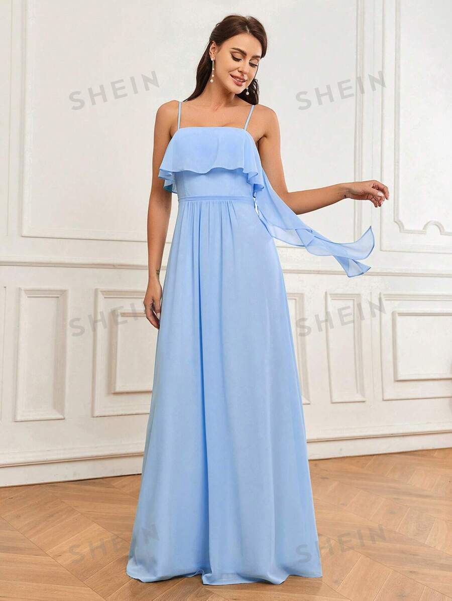 SHEIN Belle Elegant And Romantic Sky Blue Chiffon Ruffled Fluttering ...