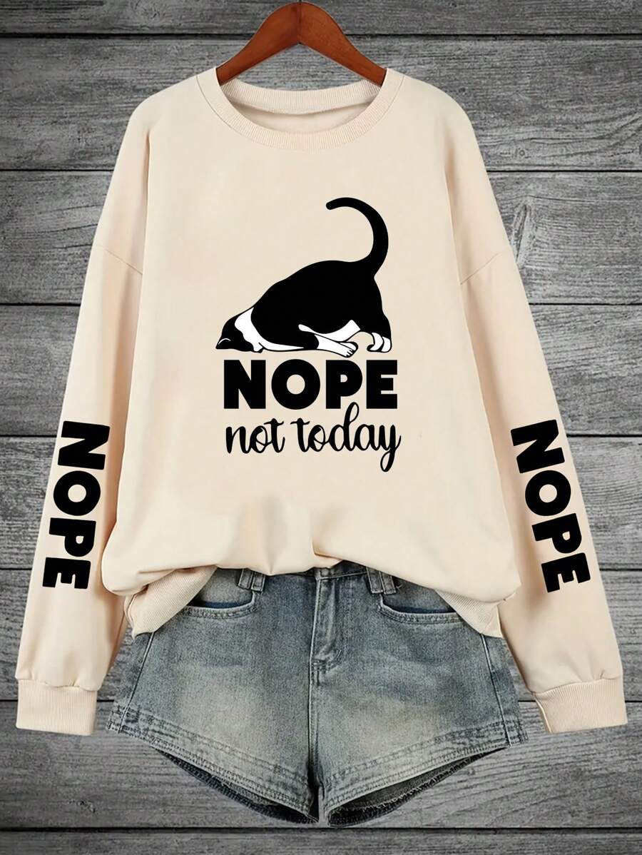 INAWLY Plus Size Cartoon Letter Printed Fleece Sweatshirt Graduation ...