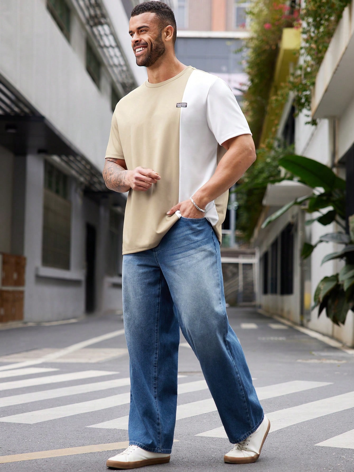 Manfinity Hypemode Men's Plus Size Washed Loose Fit Straight Leg Jeans ...