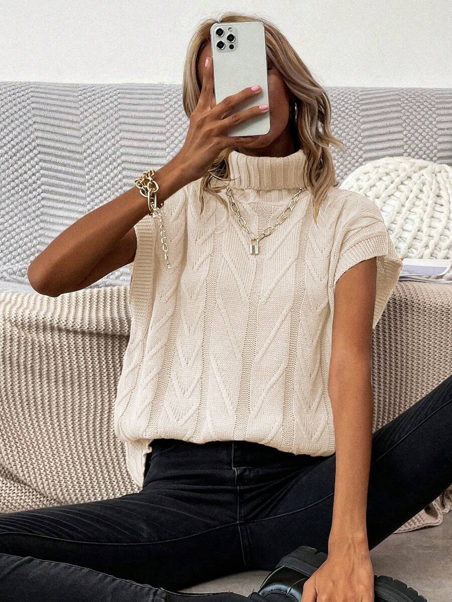 SHEIN LUNE Women's Turtle Neck Solid Color Sweater Vest | SHEIN USA