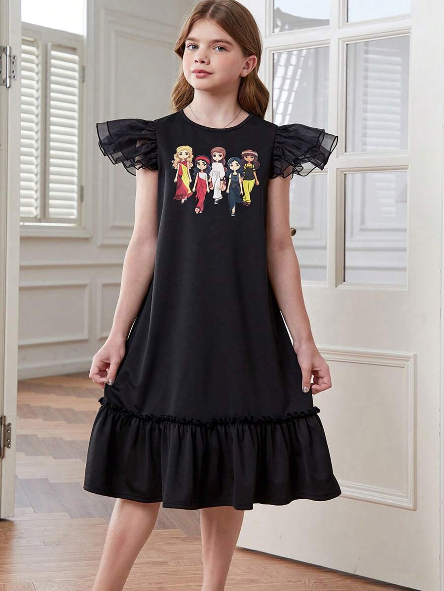 SHEIN Knitted Loose Fit Casual Black Dress With Print, Round Neck And ...