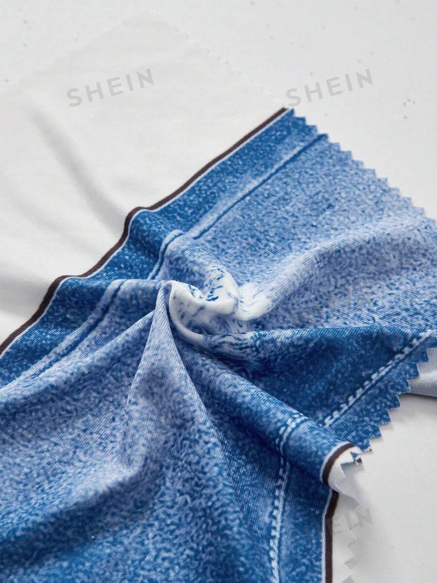 SHEIN Essnce Strapless Kpop Women's Summer Denim Effect Slim Fit ...