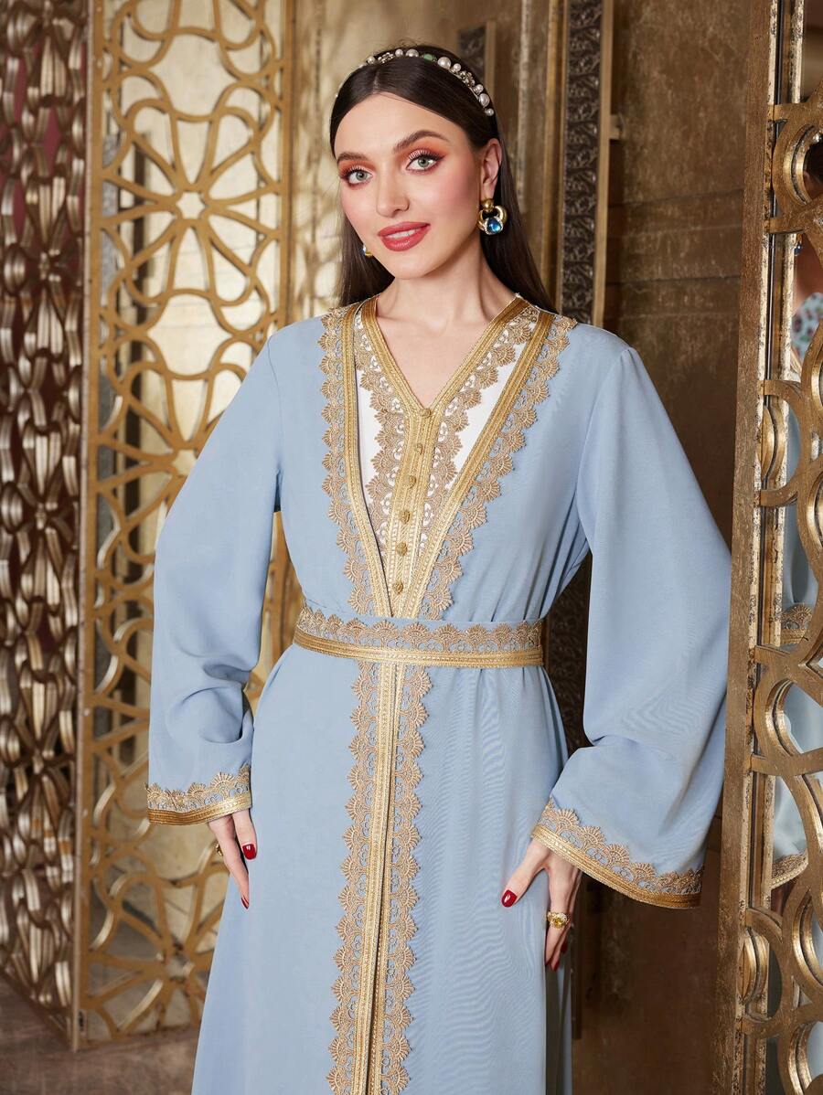 SHEIN Najma Women's Golden Weave Strap Patchwork Two Piece Moroccan ...