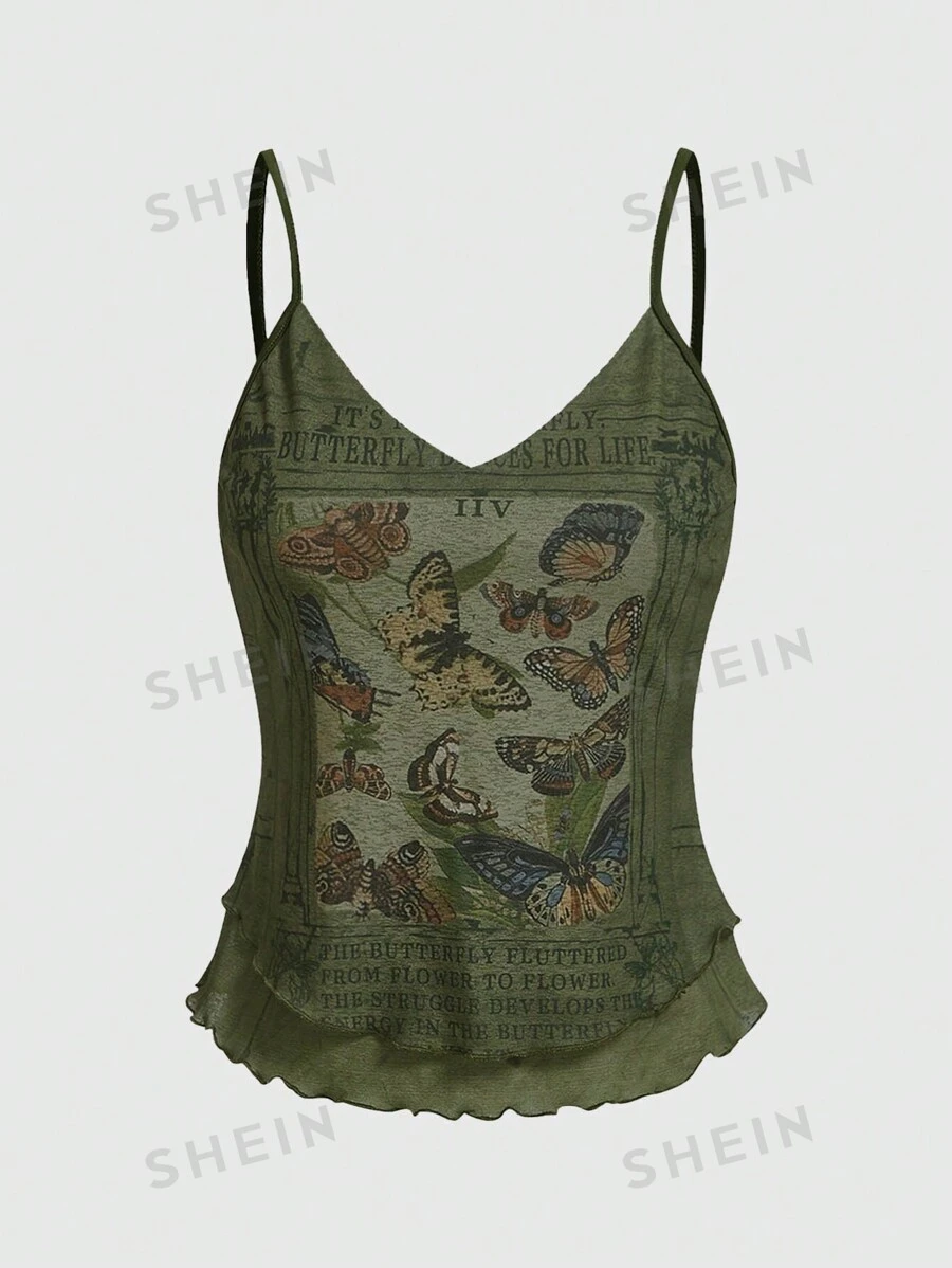 ROMWE Fairycore Butterfly Print Cami Top | SHEIN UK