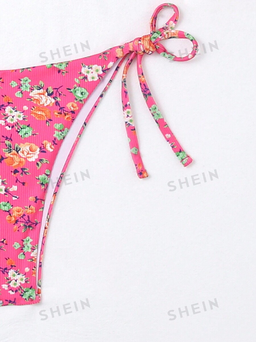 Shein Swim Ditsy Floral Print Lace Up Bikini Bottoms For Summer Beach