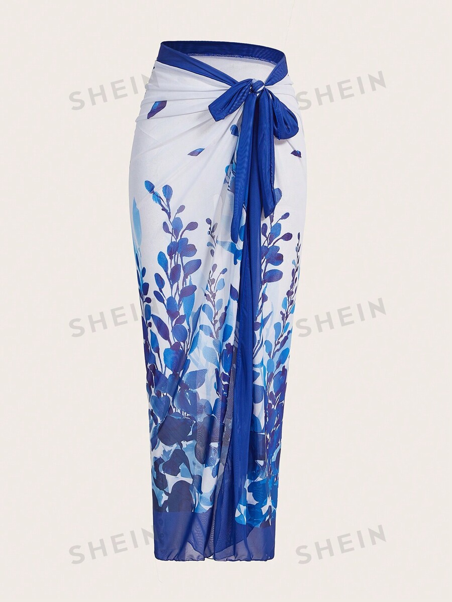 SHEIN Swim Oasis Plus Size Bodycon Swimsuit With Plant Print And Cover ...