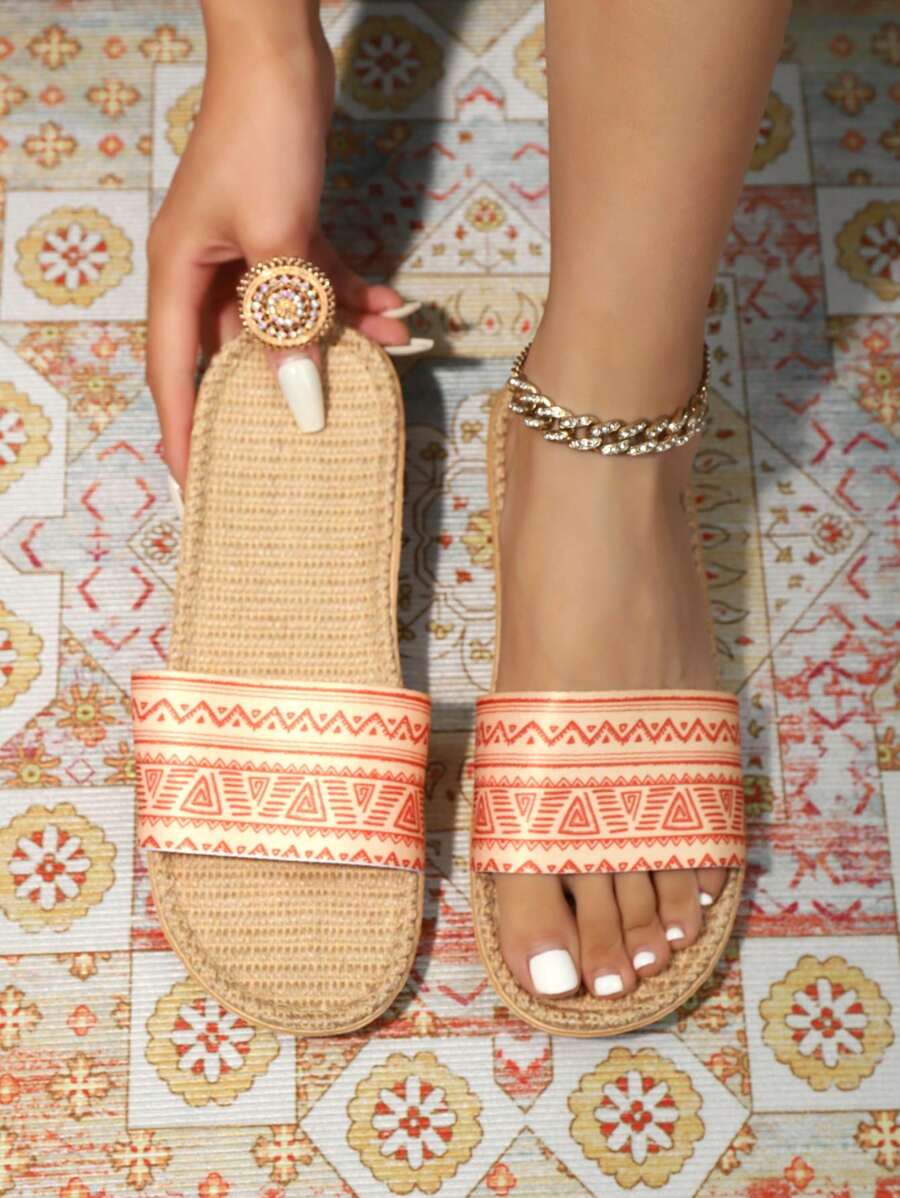 Women's Retro Style Summer Cool Slippers, Beach Fashion Linen Slippers ...