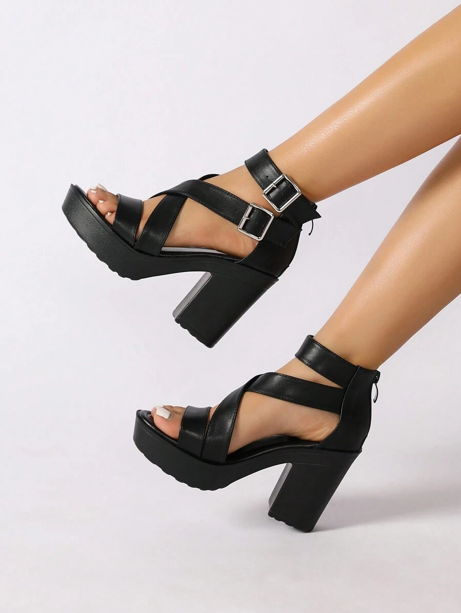Women's New Spring Summer High-Heeled Open Toe Sandals In Black ...