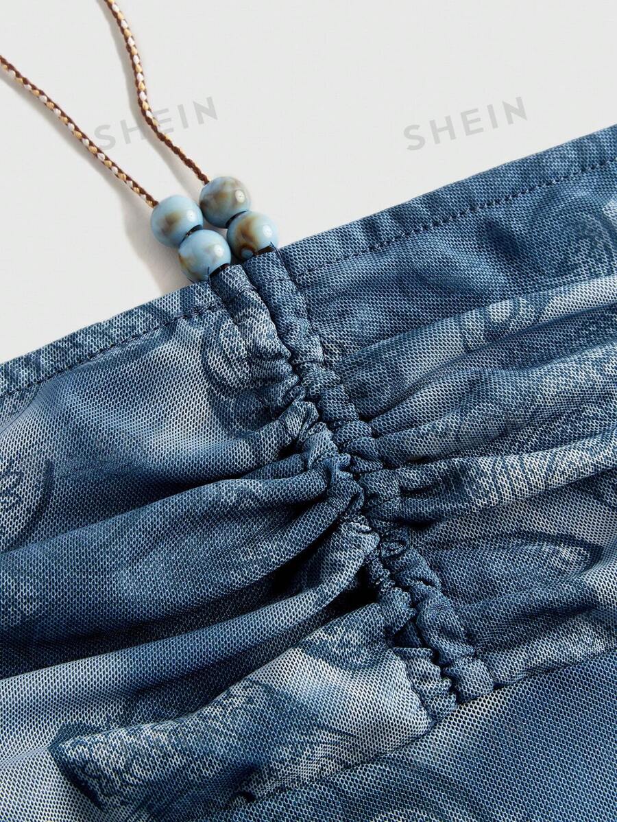 ROMWE Hippie Mermaid Tie Dye Ruched Halter Top | SHEIN USA