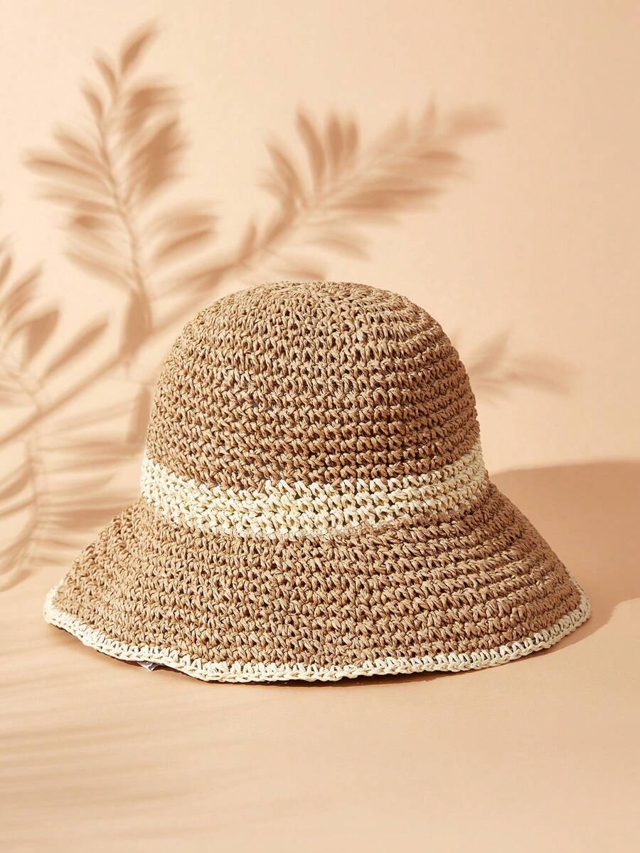 SHEIN VCAY Women's Color Blocking Sun Hat With Woven Straw | SHEIN UK
