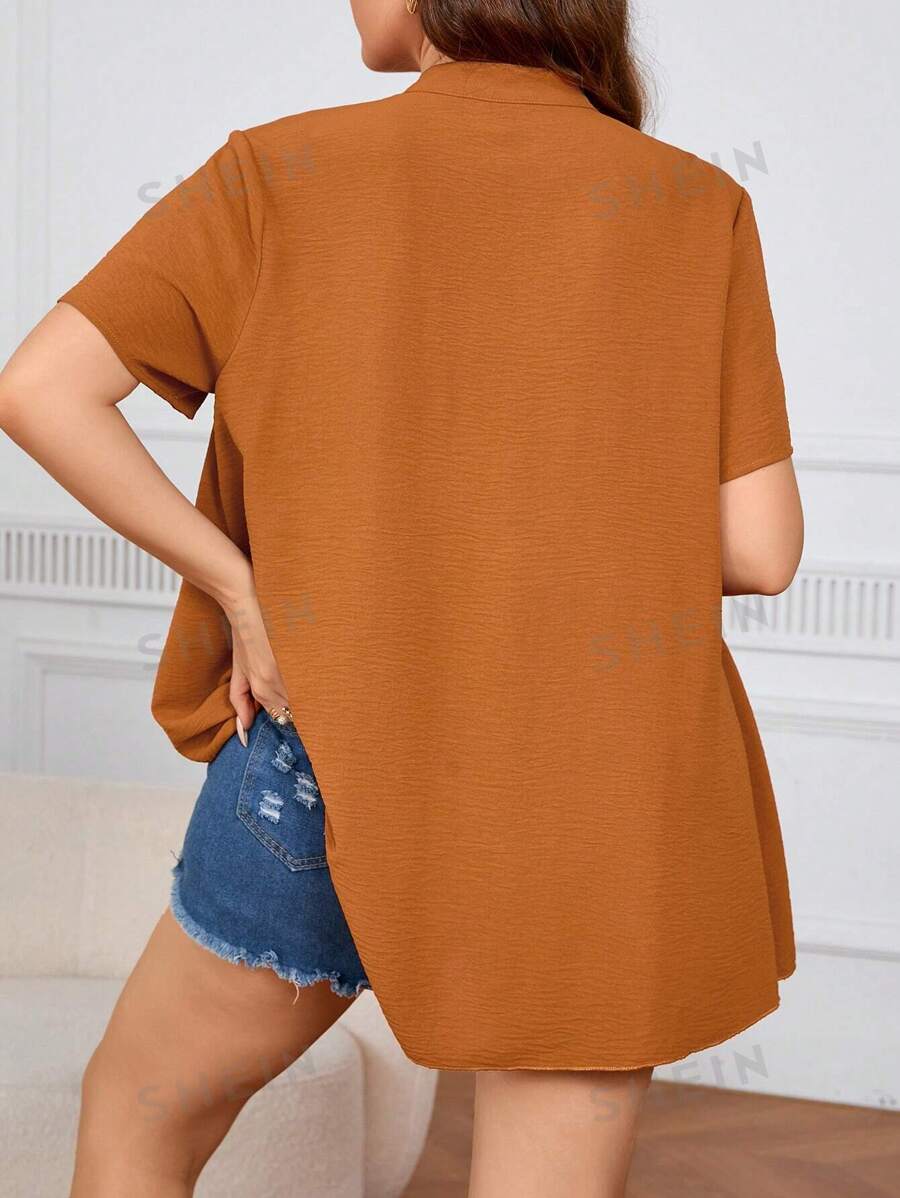 Shein Frenchy Plus Size Solid Color Stand Collar Shirt Shein Usa