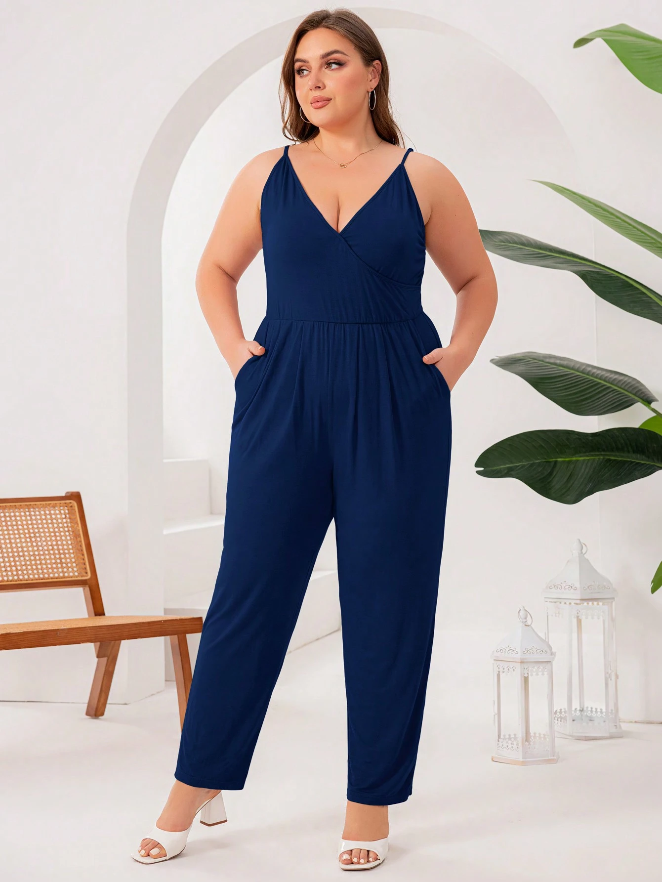 DEARCASE Plus Size Women's Overalls With Slanted Side Pockets And Cami ...