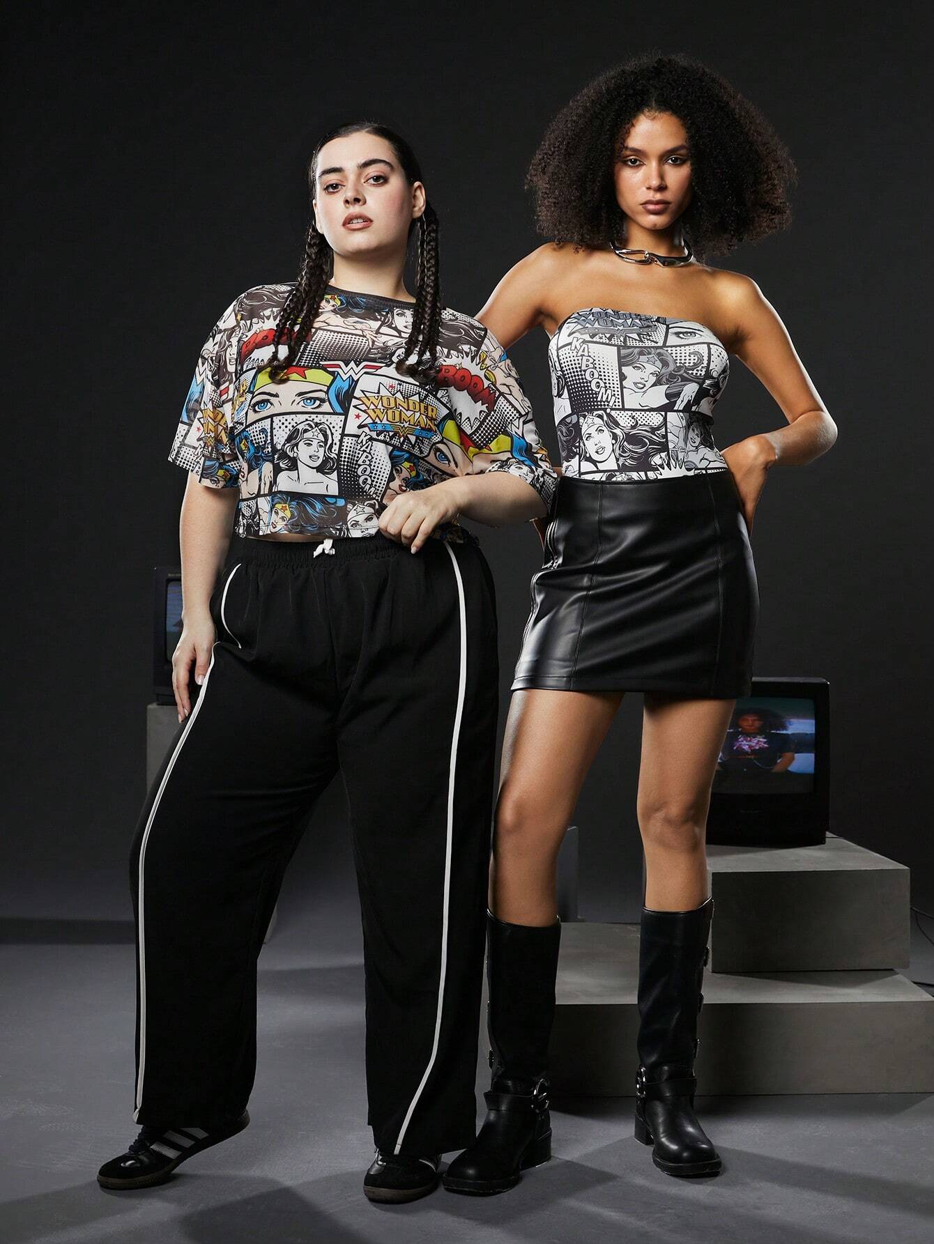 DC Women Core X SHEIN Plus Size Sexy Cool Cartoon Printed Sheer Black ...