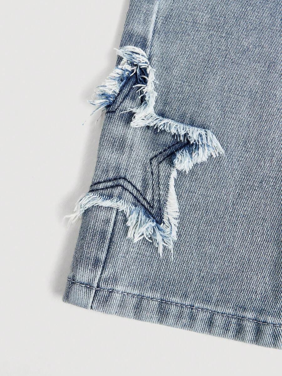 SHEIN Tween Girls Y2K Spring And Summer Boho Star Patched Faded Frayed ...