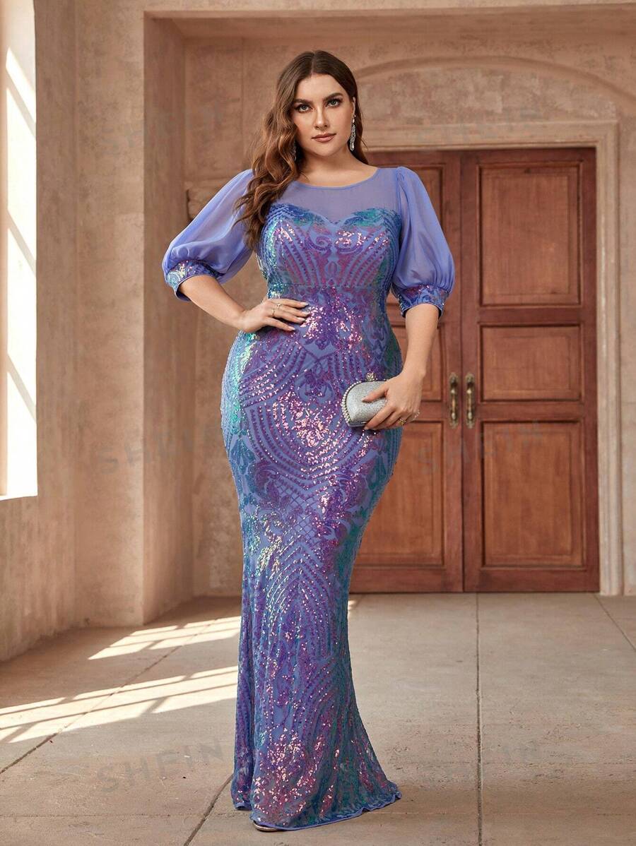 SHEIN Belle Plus Size Colorful Purple Quiet Luxury Palace Pattern ...