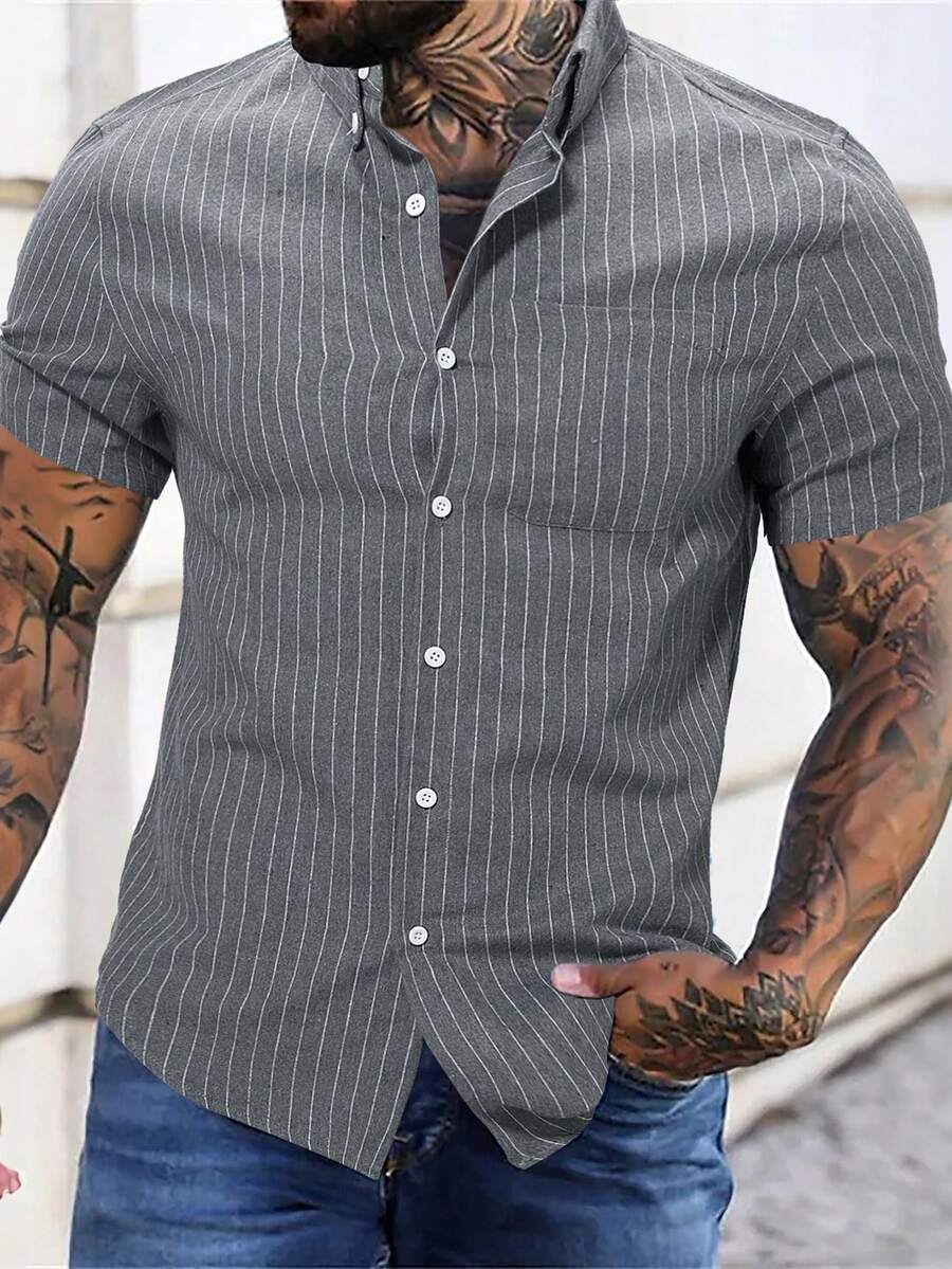 Manfinity Mode Men'S Vertical Striped Button Down Shirt | SHEIN USA