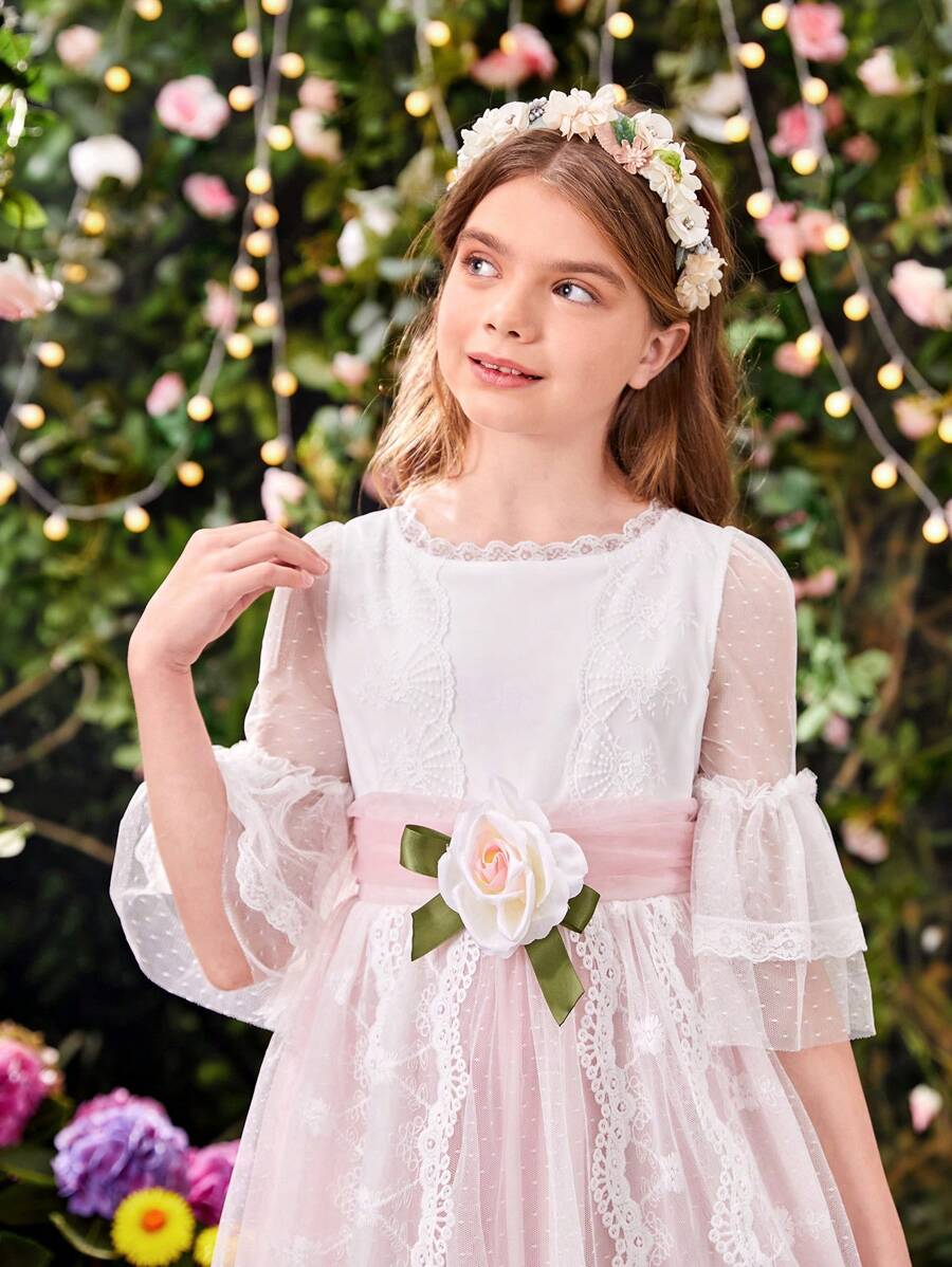 SHEIN Summer Elegant And Stylish Lace Patchwork Dress With 3d Flower ...