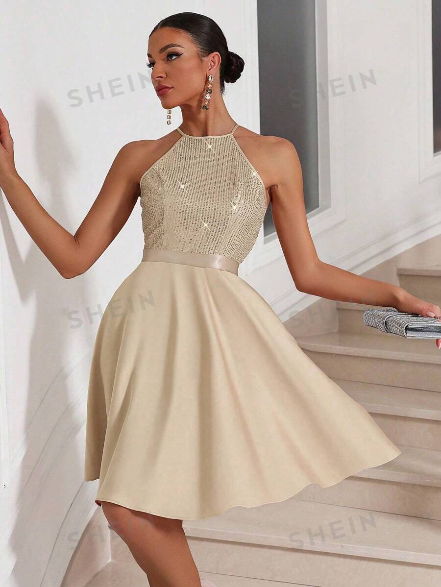 SHEIN Allurite Women's Elegant Sleeveless Solid Color Dress With ...