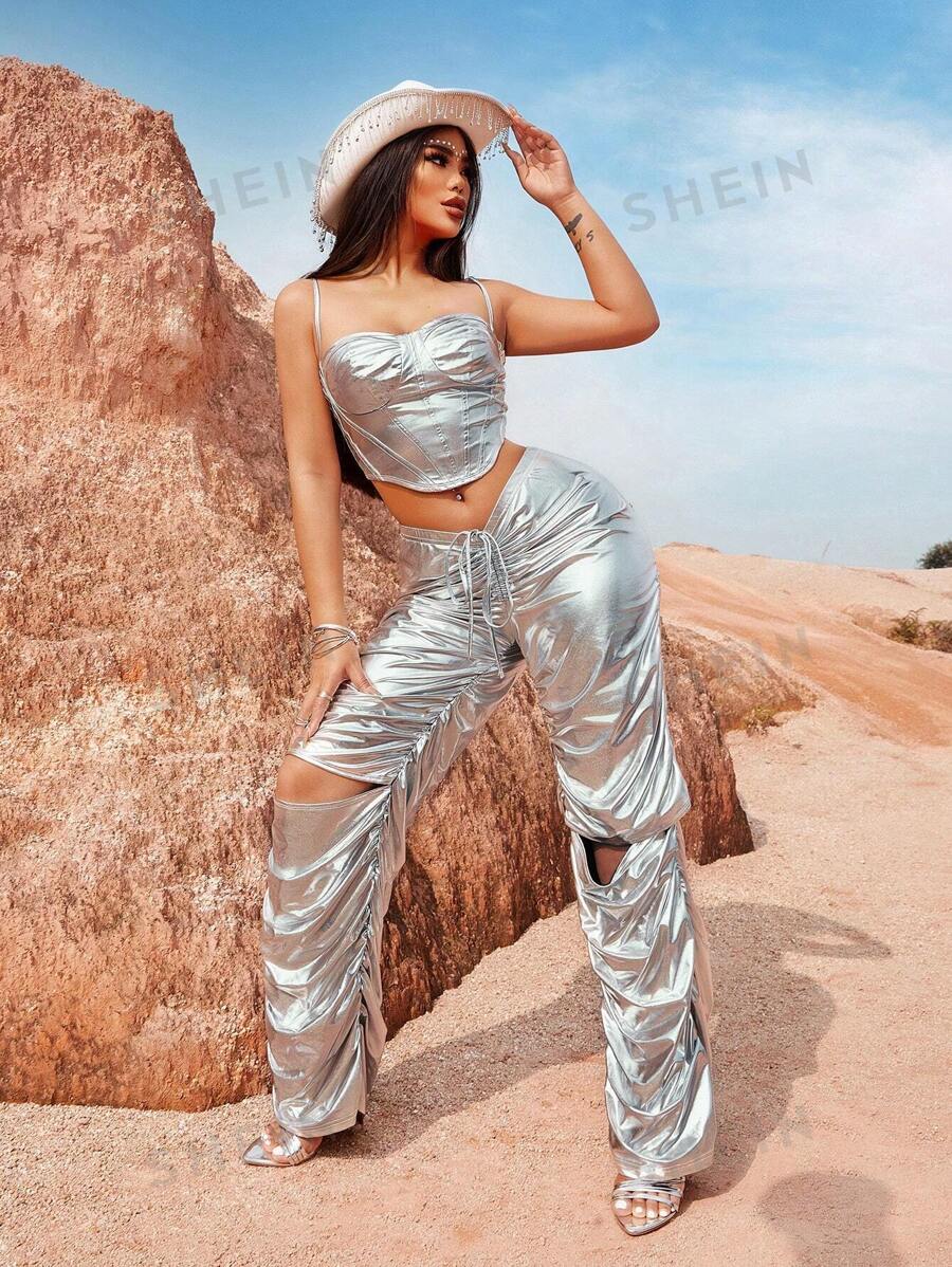 SHEIN SXY Summer/Music Festival/Concert/Party/Rave Outfits,Silver ...