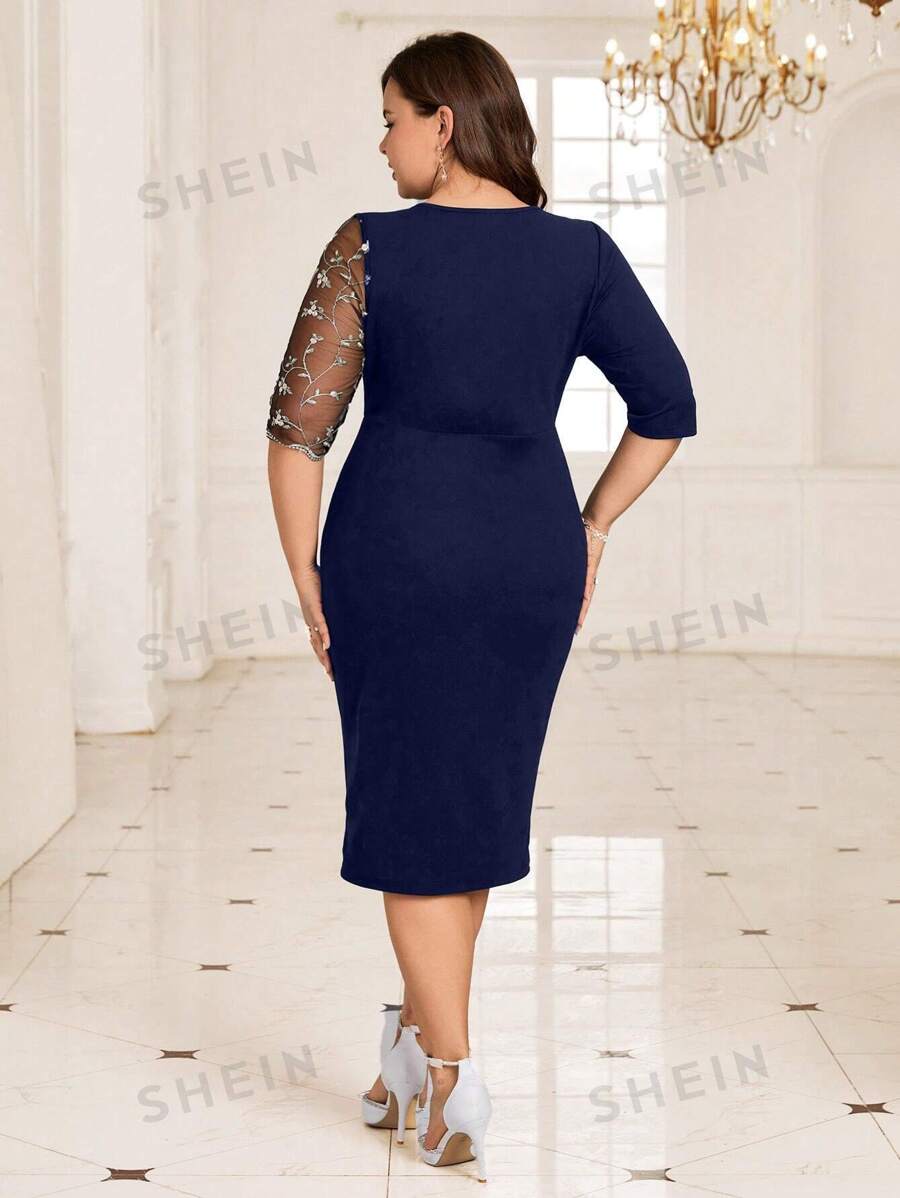 SHEIN Clasi Plus Size Elegant Party Slim Fit Sequin Dress Fall Women Teacher Outfit | SHEIN EUR
