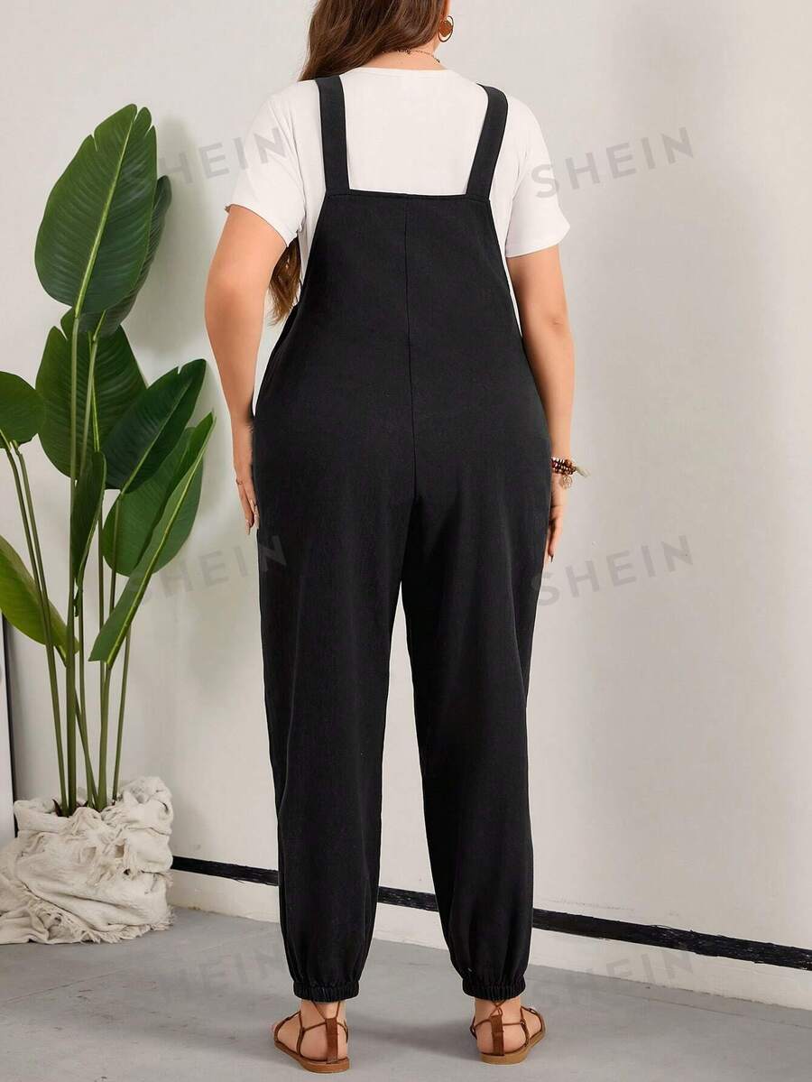 SHEIN LUNE Plus Size Black Casual Jogger Jumpsuit With Suspenders ...