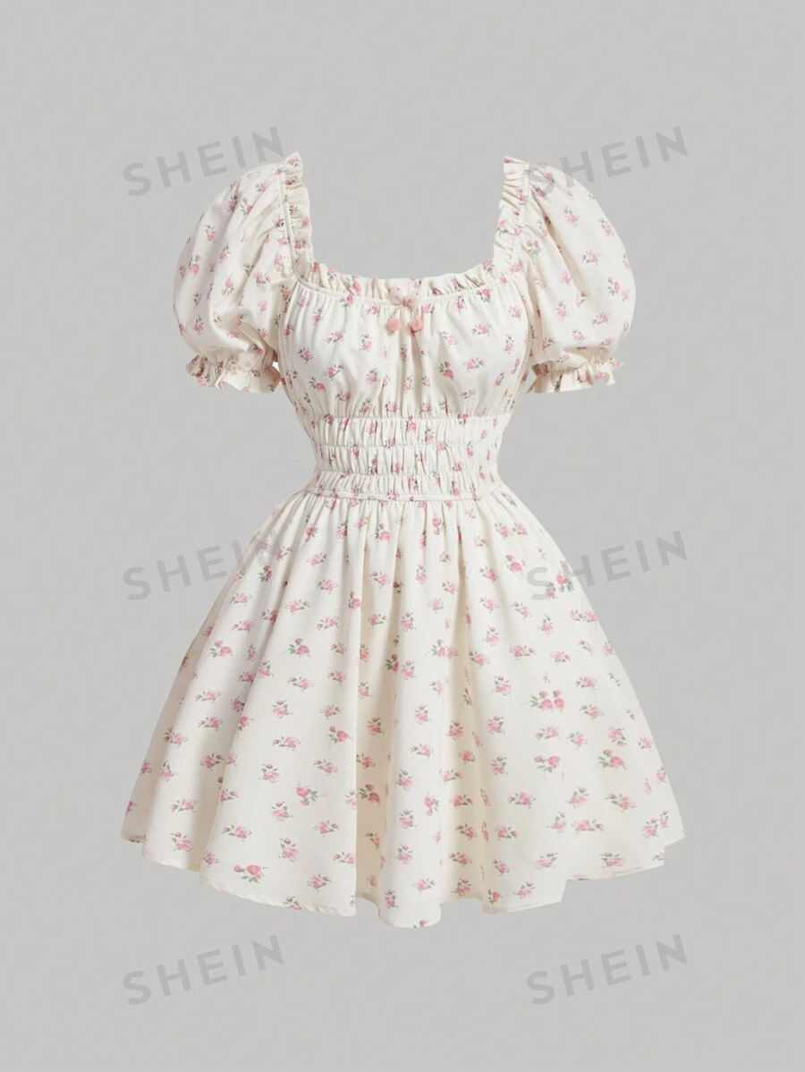 SHEIN MOD Women's Short Floral Puff Sleeve Mini Dress | SHEIN UK