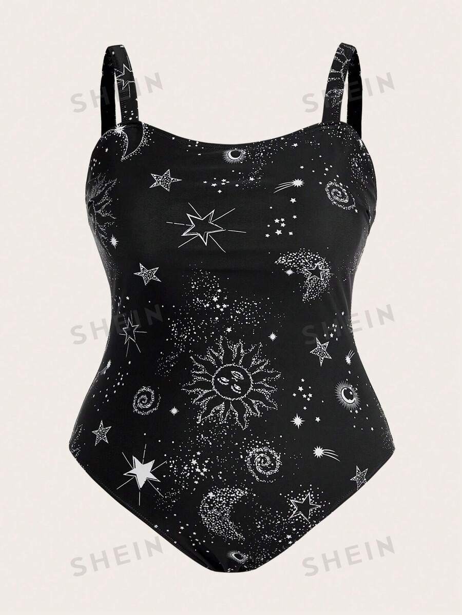 SHEIN Swim Oasis Plus Size Summer Beach Star & Moon Pattern One Piece ...
