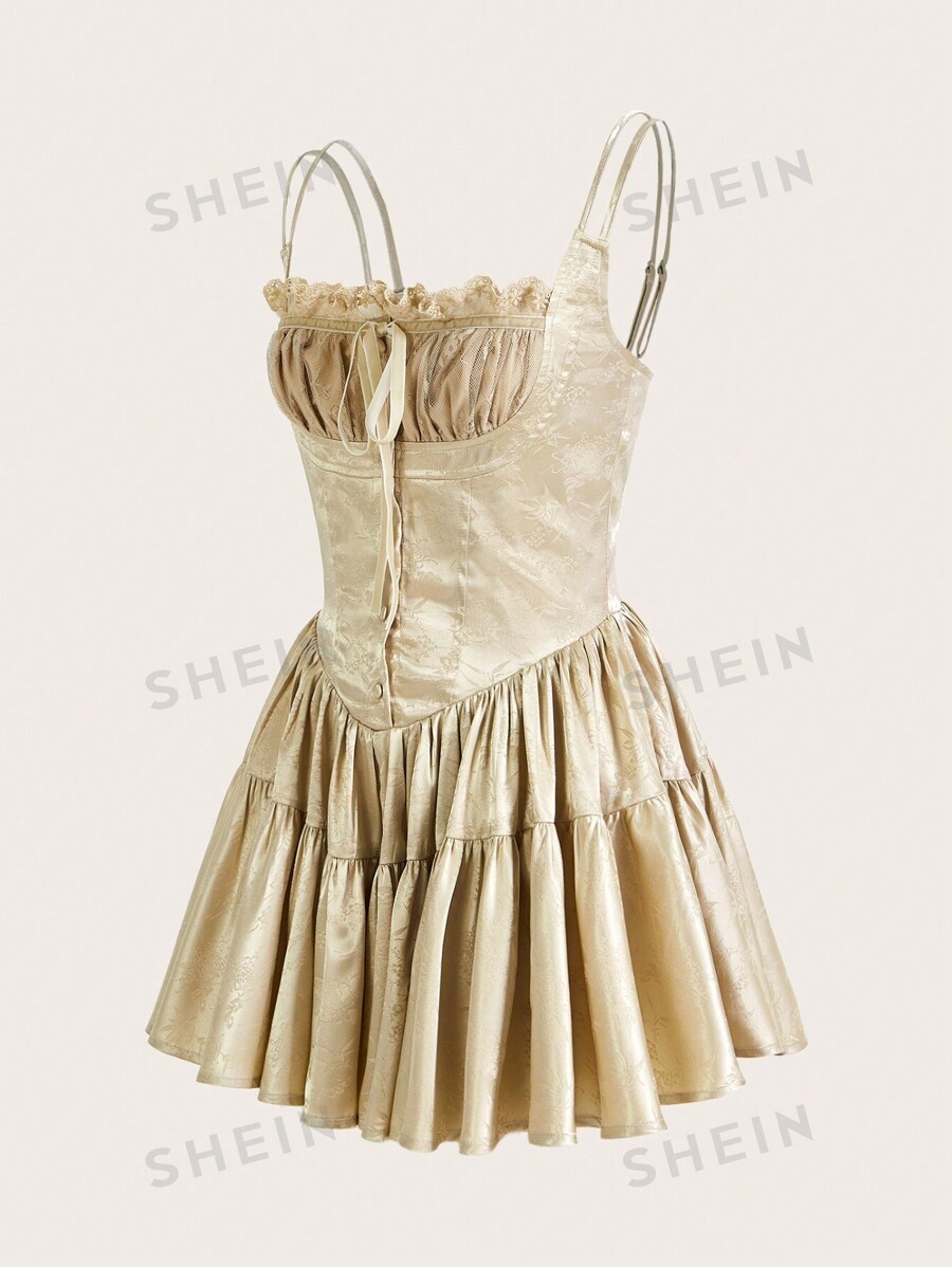 SHEINNeu Women's Ballet Bow Coquette Contrast Lace Ruffle Hem Short ...