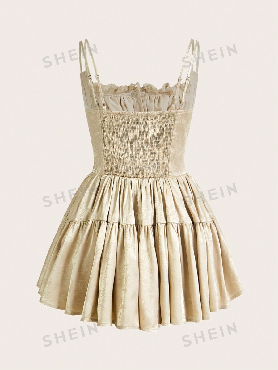 SHEINNeu Women's Ballet Bow Coquette Contrast Lace Ruffle Hem Short ...