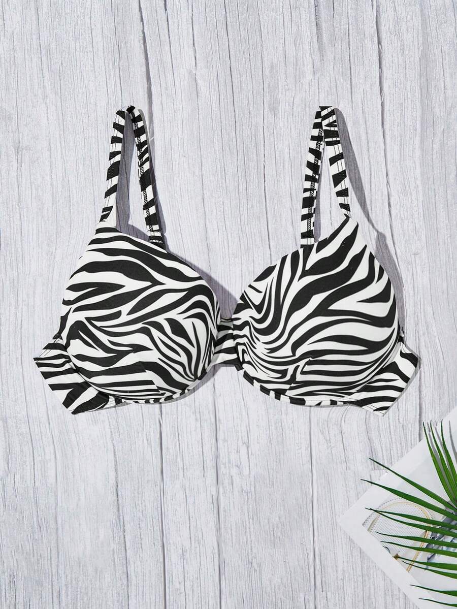 SHEIN Swim Curve Plus Size Women's Zebra Stripe Bikini Top, Beach ...