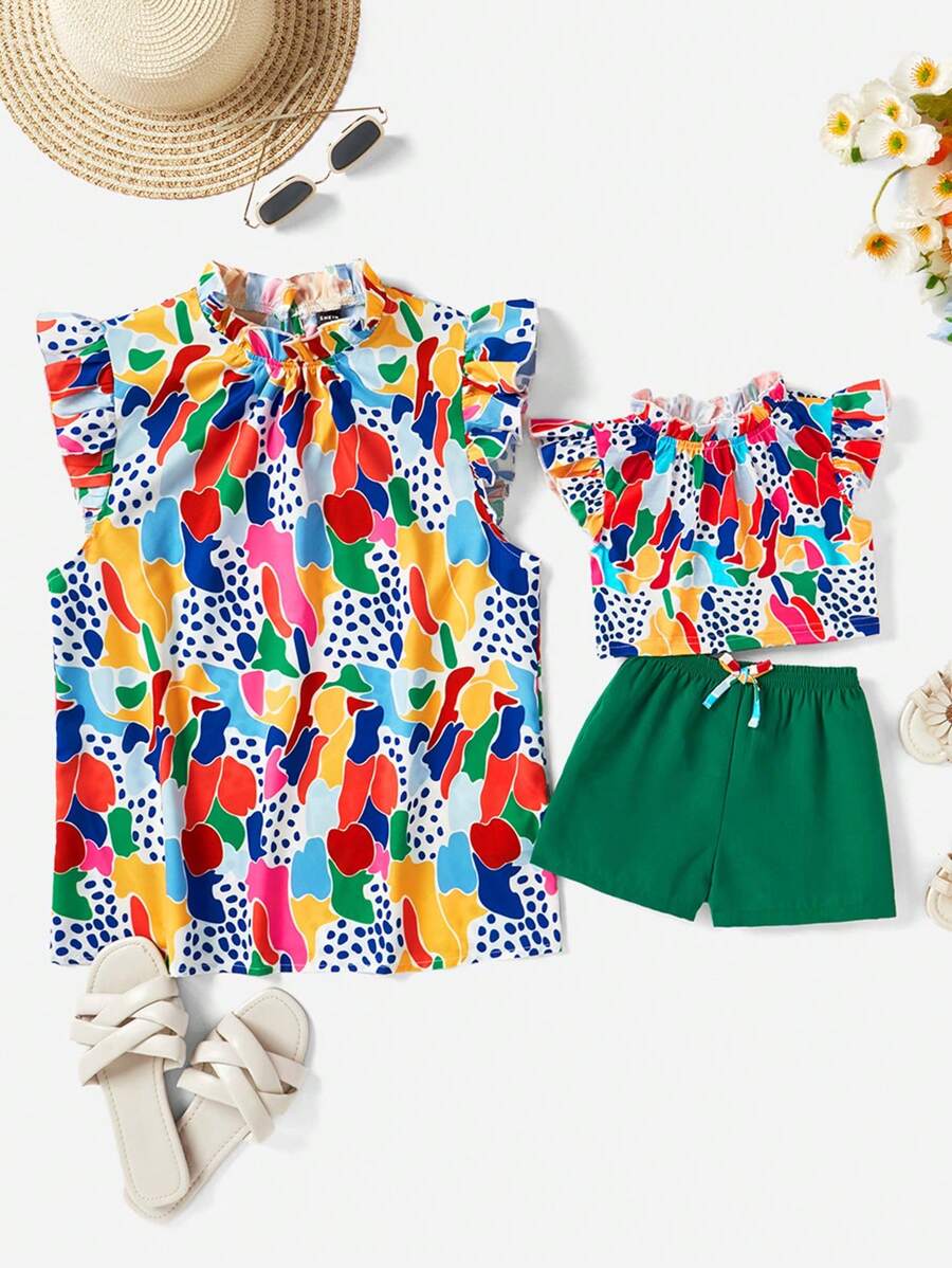 SHEIN Baby Girl Summer Holiday Colorful Pattern Ruffled Top With ...