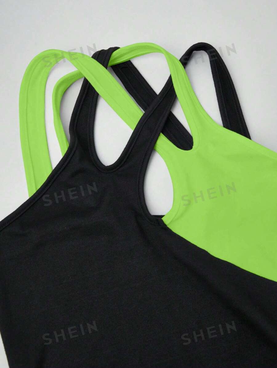 Shein Privé Color Blocking High Slit Halter Neck Dress Shein Usa
