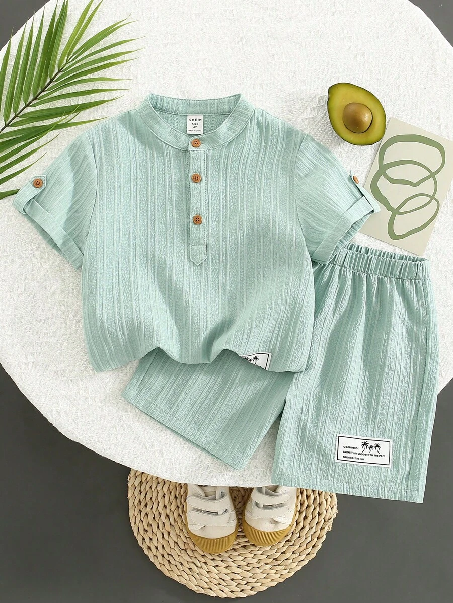 SHEIN LMoss Kids 2 szt./zestaw chłopcy I Stylowy Pofałdowany Koszula I ...